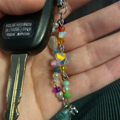 Silver Crystals Beaded Keychain / Pearl / Iridescent / Water Drop ...