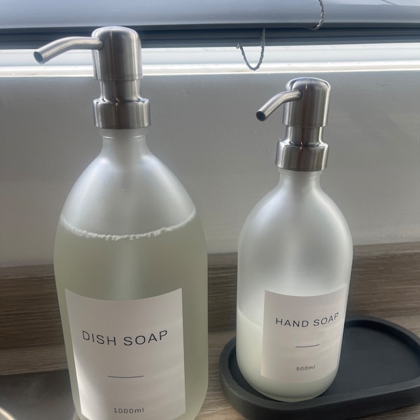 Frosted Clear Glass Bottle - Refillable Coloured Soap Dispenser With ...
