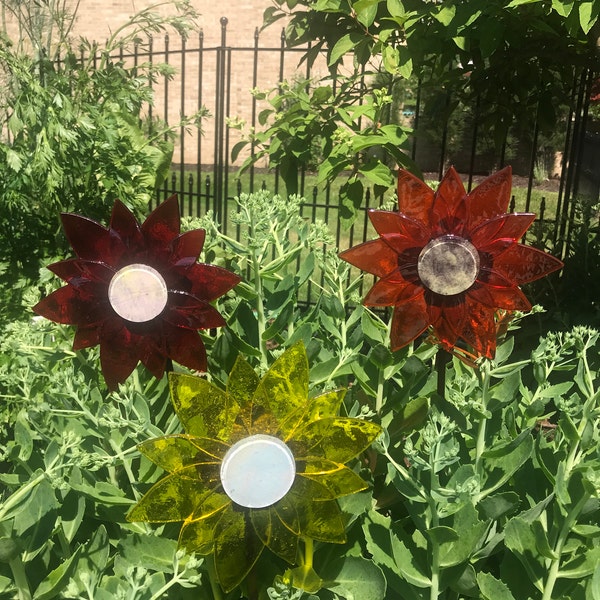 Fused Glass Garden Art: Large Glass Flowers, 32" Stem, Indoor/outdoor ...