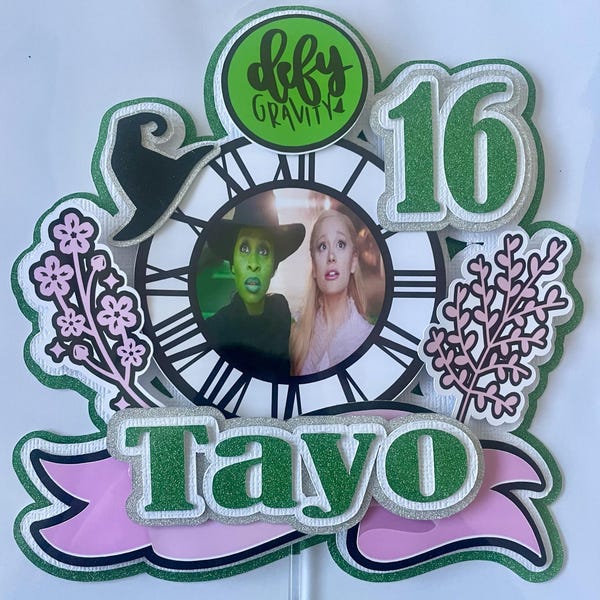 Wicked 3d Personalised Birthday Cake Topper - Name & Age - Pink Glitter ...