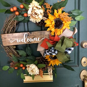 Fall Sunflower Welcome Wreath, Fall Wreath, Fall Farmhouse Wreath, Fall ...