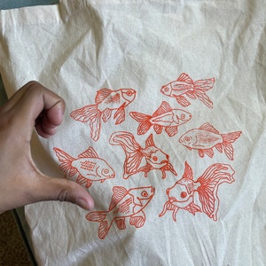 Gold Fish Tote Bag Screenprint Screen Printed Canvas | Etsy