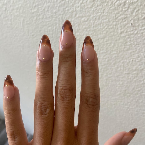 Tortoise Shell French Tip Press on Nails: Handmade Leopard Print - Etsy