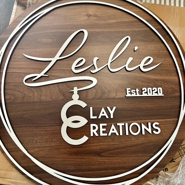 Personalized Wooden Logo Sign, Wooden Round Sign, Custom Wood Office ...