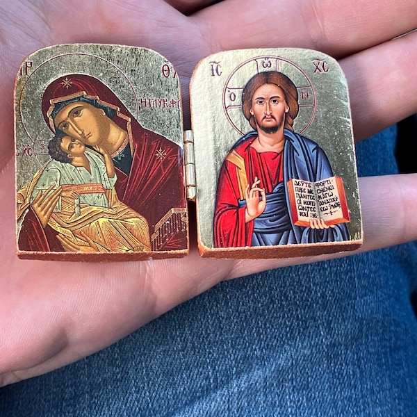 Mini Orthodox Diptych Icon: Virgin Mary and Jesus, Christian Decor - Etsy