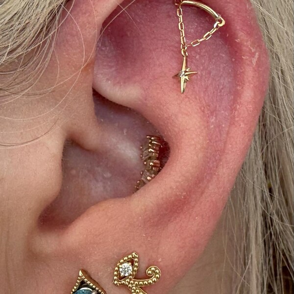 14k Solid Gold Ruby Heart Cartilage Piercing Pink Heart Helix Stud ...