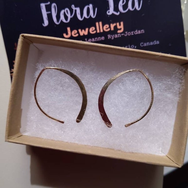 Small Threader 14 K Gold Filled / Hematite Gemstone Earrings / Hammered ...