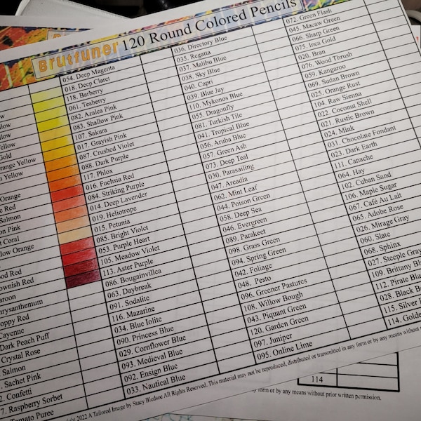 Brutfuner 120 Round Colored Pencils Swatch Chart (PDF Download) - Etsy