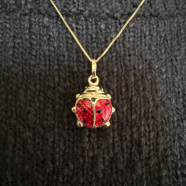 Solid 14K Gold Enamel Ladybug Charm 14K Gold Red Black Enamel Ladybug ...