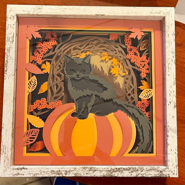 3d Fall Cat Scene Shadow Box Svg, 3d Fall Shadow Box Svg, 3d Layered ...