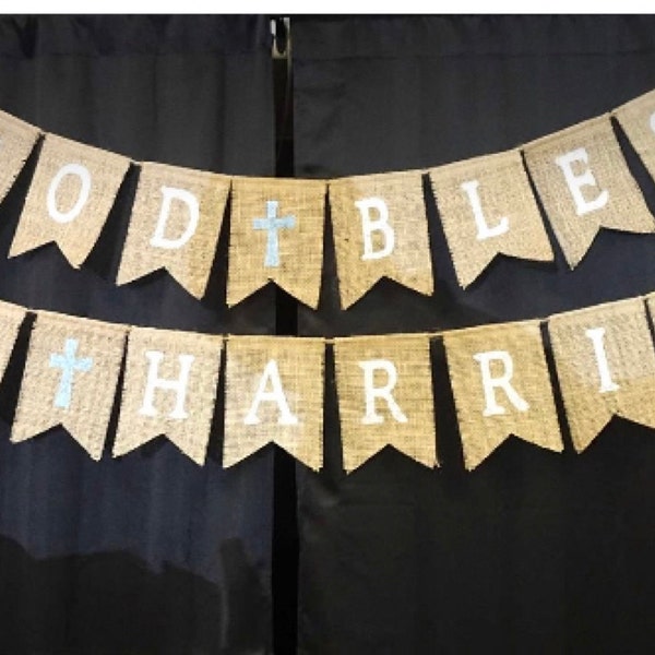 Boy Baptism Banner, First Communion Banner, Baptism Bunting, God Bless ...