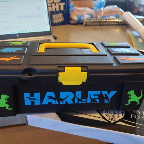 Personalized Dinosaur Toolbox for Kids, 12x4.5x4 In. Fun Dino Design ...