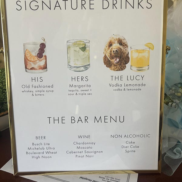 Art Deco Inspired Acrylic Bar Sign, Signature Drink Bar Menu, Wedding ...