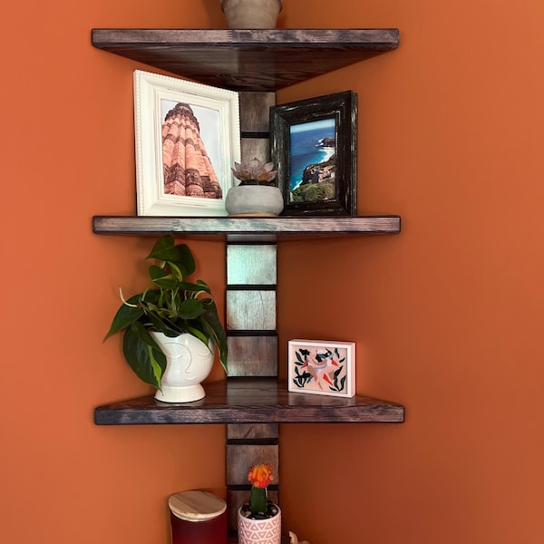 Multi-tier Corner Shelf: Wooden Ladder Bookcase, Office Decor - Etsy