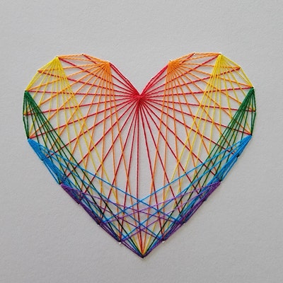 STRING HEART CARD / Purple, Mint, & Pink Heart on White - Etsy