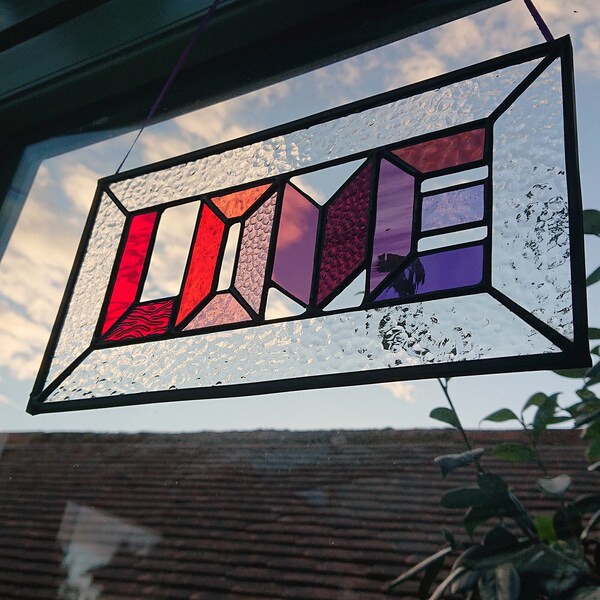Love Rainbow Stained Glass Window Panel, Fused Glass Art, Colourful ...