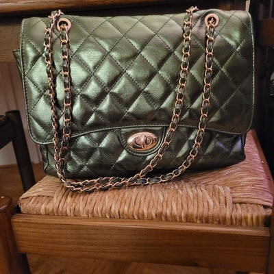 Classic Style XL DIAMONDS Genuine Leather Shoulder Bag, Quilted Elegant ...