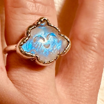 Moonstone Cloud Ring, Cloud Smiling Face Ring, Cloud Stone Ring, Copper ...