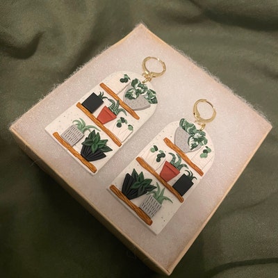 Plant Shelf Earrings, Botanical Earrings, Clay Earrings, Statement ...