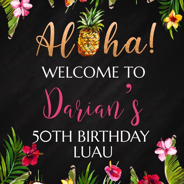 Tropical Birthday Party Welcome Sign, Luau Birthday Welcome Poster ...