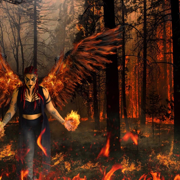 Fire Digital Angel Wings Overlay, Photoshop Overlays, Halloween Overlay ...