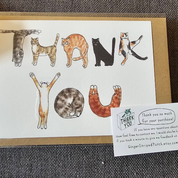 Cats "thank You" Greeting Card A6 - Etsy