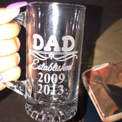 Custom Engraved Dad Established Father's Day Beer Mug Glass, Dad Family ...