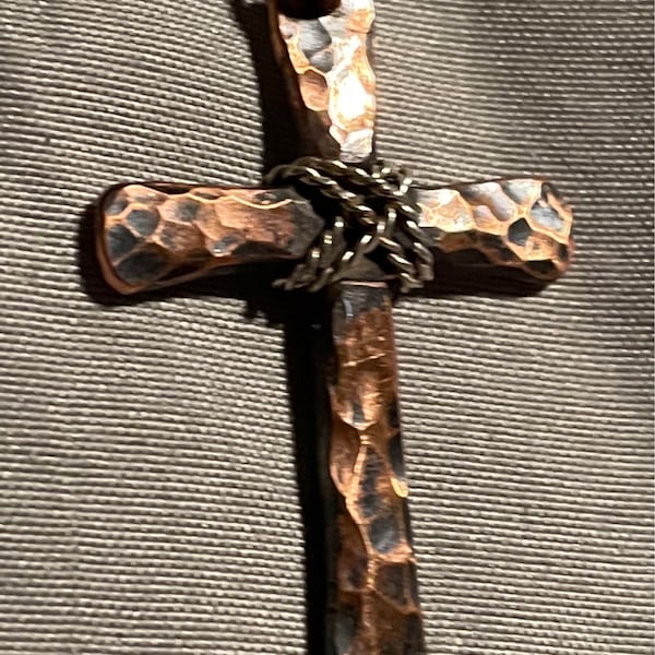 Handmade Hammered Copper Cross Pendant: Sterling Silver Wrapped - Etsy