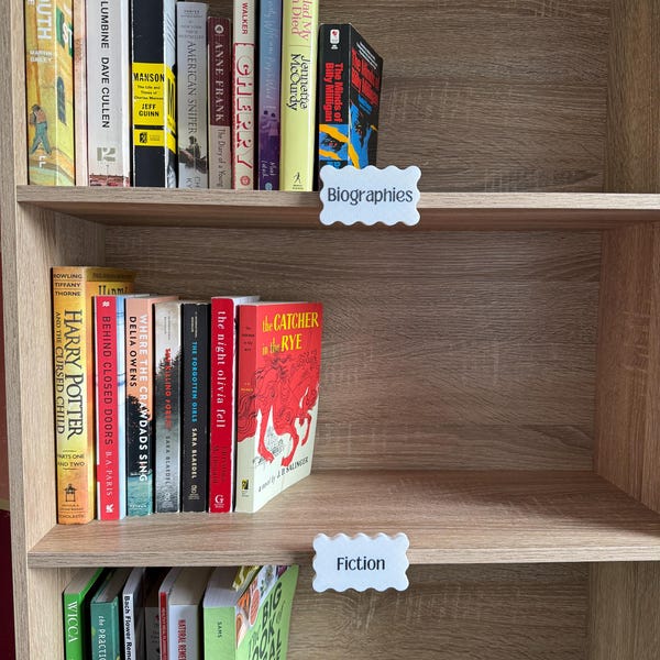Fancy Bookshelf Labels- Home Library Organization Bookshelf Sections ...