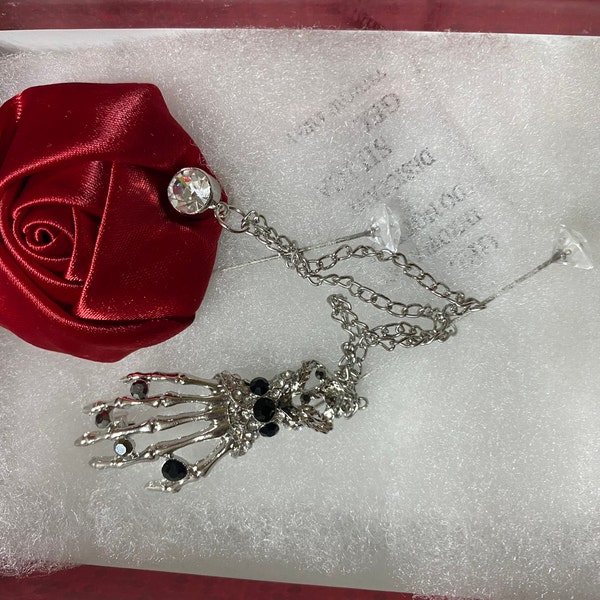Rhinestone Skeleton Hand Silver Chain White Rose All Colors Boutonniere ...