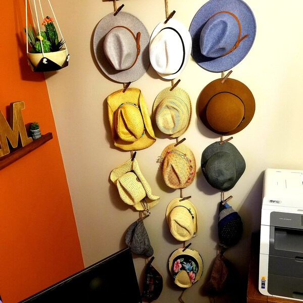 Hat Organizer - Hat Wall Hanging - Fedora Display - Hat Rack ...