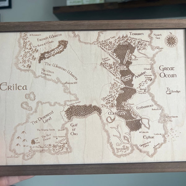 Throne of Glass Map, Wood Engraved Map of Erilea - Etsy