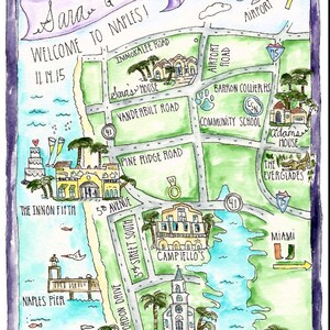 Medium Hand Drawn Wedding Map: Watercolors - Etsy