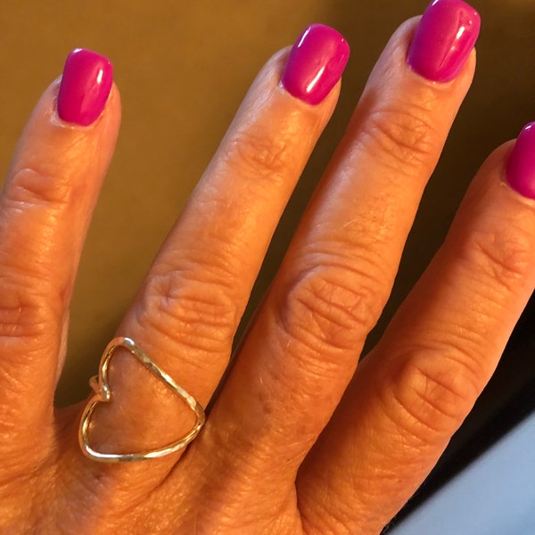 Gold Sideways Heart Statement Ring, Open Heart Love Ring, Minimalist ...