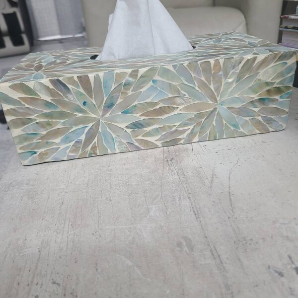 Mother Pearl Inlay Tissue Box Aqua Flower, Rectangle Tissue Box Holder ...