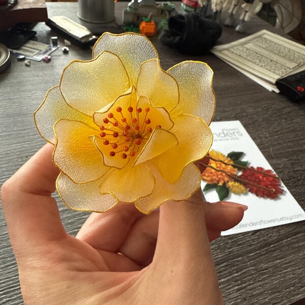 Big Green Flower Brooch Hair Clip, Handmade Floral Shoulder Pins, Big ...