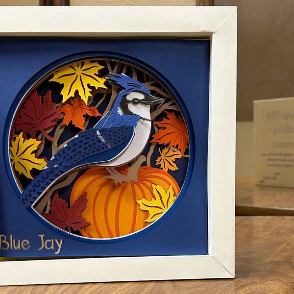 3d Fall Blue Jay Shadow Box Svg, 3d Fall Svg, Fall Leaves Svg, 3d ...