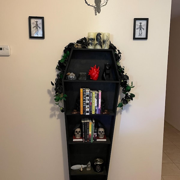 52 Inch Coffin Bookshelf, Goth, Spooky, Home Decor, Bookcase, Mystic ...