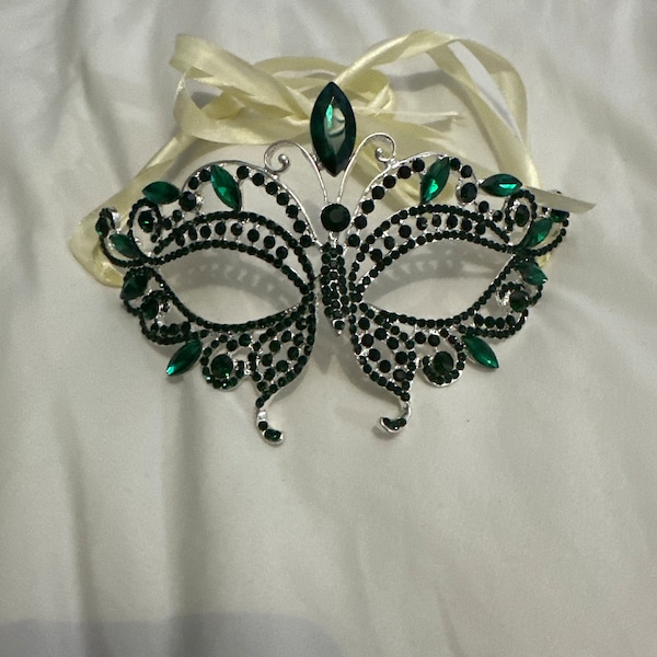Butterfly Green Masquerade Mask, Wedding Party Silver Eye Mask, Cosplay ...