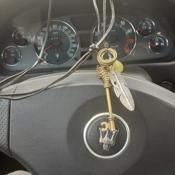 Leather Necklace With Black Wire-wrapped Dark Green Glass Crystal Donut ...