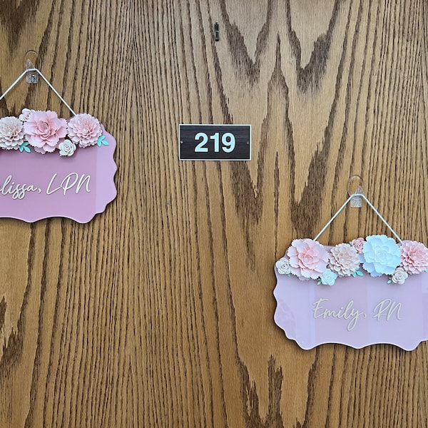 Custom Nurse Name Acrylic Hanging Sign With Paper Flowers, Nurse ...