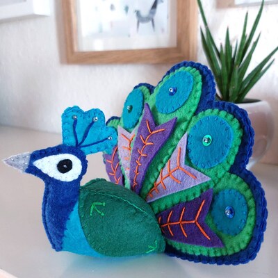 Peacock a PDF Pattern for a Hand Embroidered Felt Plush Ornament ...