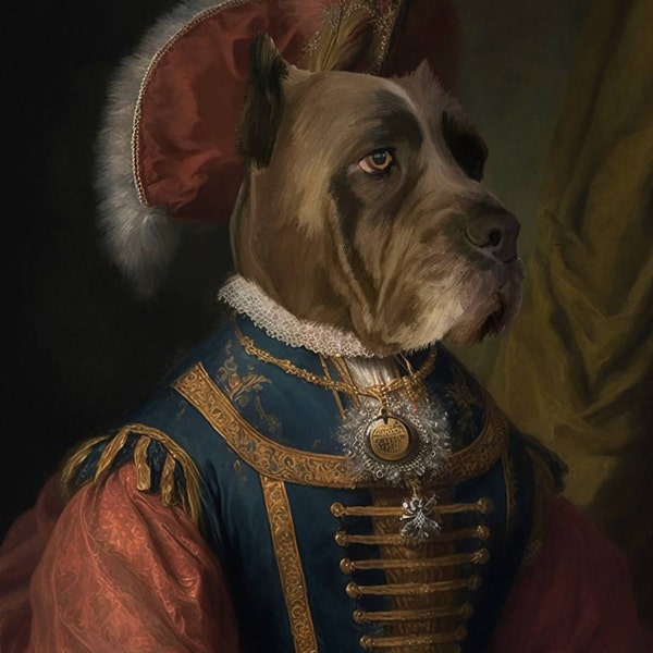 Regal Cat Art Print Custom Royal Pet Portrait Personalized Dog ...