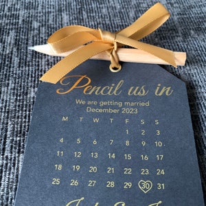 Navy Foil Pencil Us In Calender Tag Ribbon Save the Date - Etsy