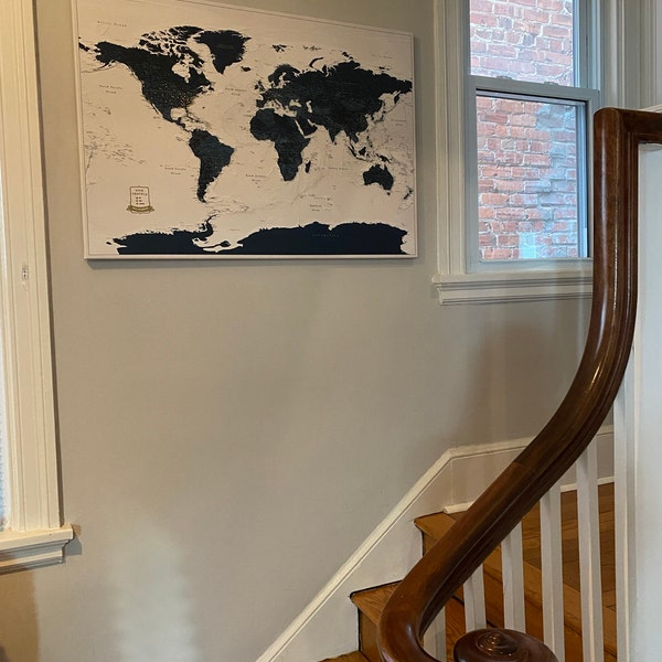 Personalized World Travel Map With Push Pins, Teal Blue Art of Places I ...