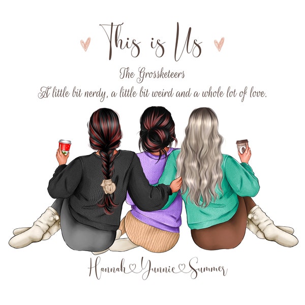 Best Friends Personalized Print, Custom 3 Friend Prints, Three Best ...