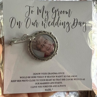 Personalised Memorial Photo Bow Charm Pin/gift for Groom/him/heaven ...