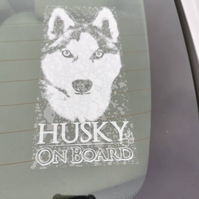 Husky on Board Car Window Sticker Siberian Huskie Sled Dog Sign Decal ...