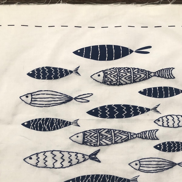 Blue Fish Embroidery Kit. Scandi Design. Embroidered Wall Art. - Etsy