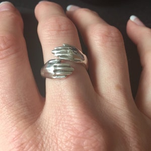 Hug Ring in Sterling Silver, Silver Hug Ring, Hugging Hands Ring ...